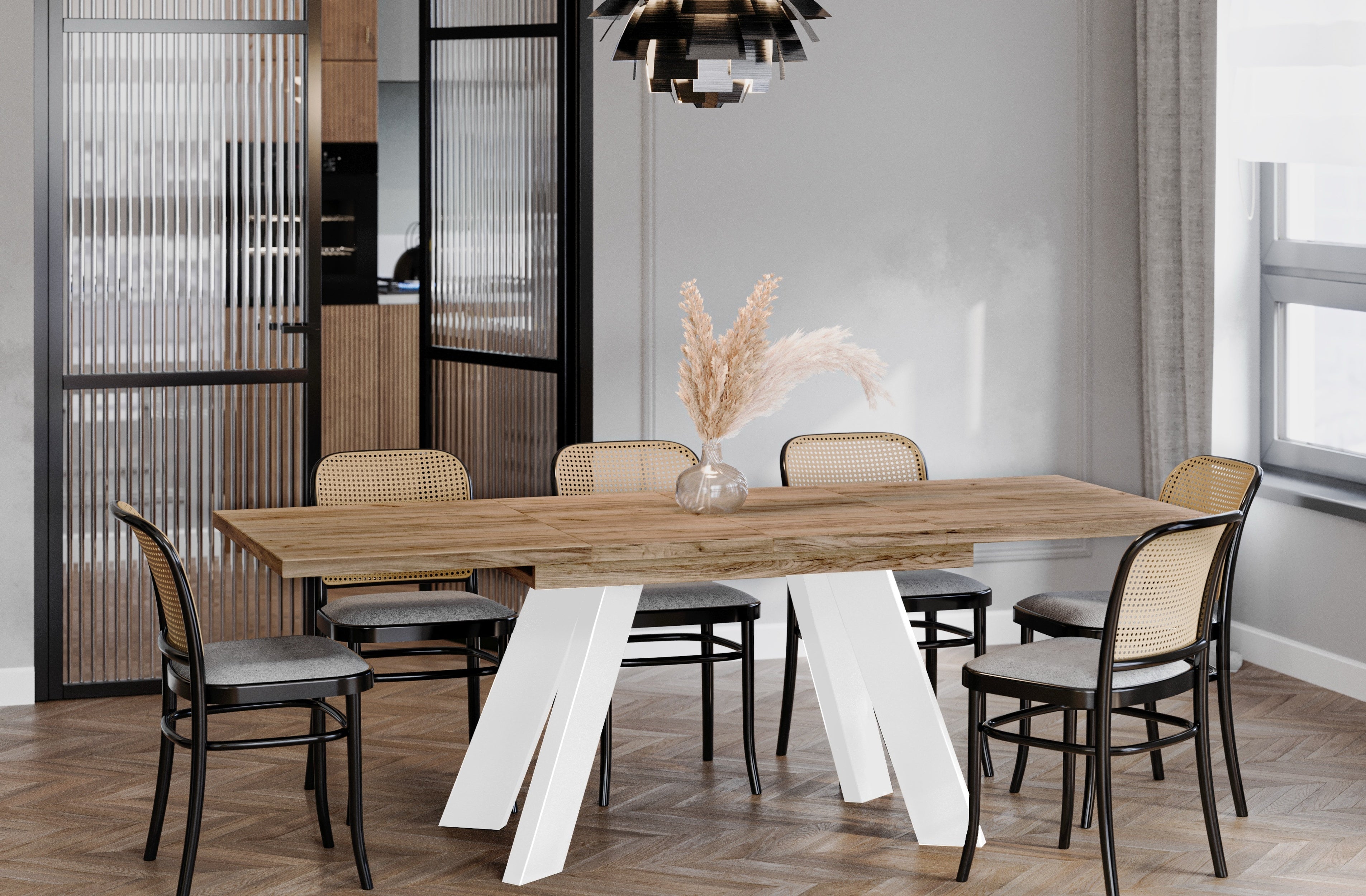 Endo-Möbel ausziehbarer Esstisch Como White (Eiche Craft Gold) – coso-home